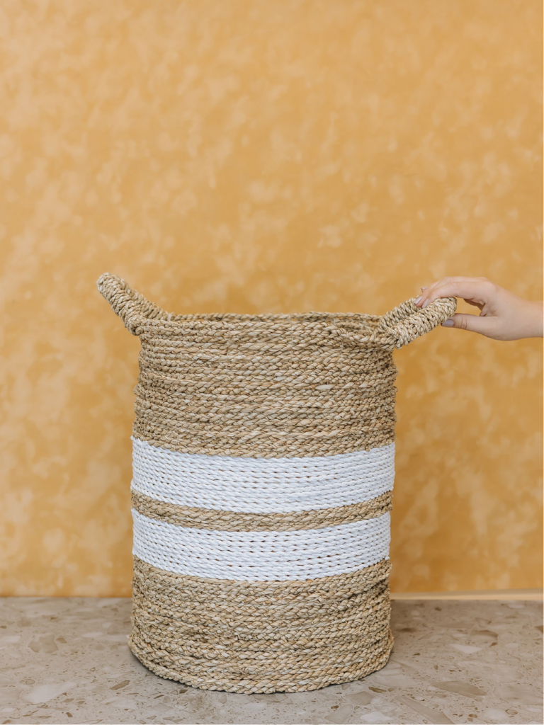 Natural & white striped basket - Harveys Spaces